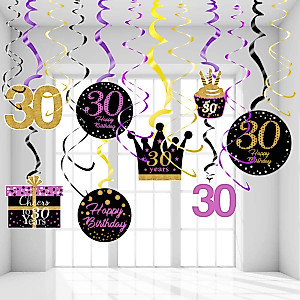 30th Birthday Decorations for Women Purple Gold 30th Birthday Hanging Swirls Hanging Swirls Decorations for Purple Gold 30 Years Old Party Supplies