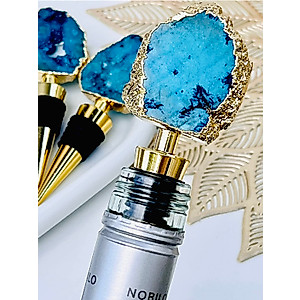 LUXE CRYSTAL CO. Handcrafted Teal Green Natural Crystal Geode Agate Druzy Gold Electroplated Crystal Wine Champagne Stopper Handmade Bottle Barware Housewarming Bridal Shower Gift