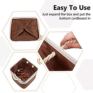 i BKGOO 3Pack Large Foldable Storage Bins，Collapsible Sturdy Cationic Fabric Organizing Storage Basket Cube with Cotton Handles for Home Office Shelf Clothes Toys Beige-Brown 13×13×13 inch