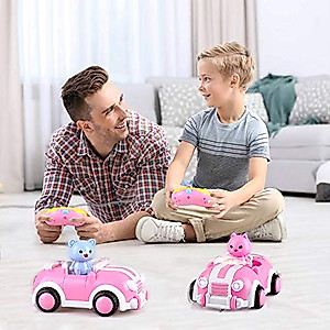 Pink Cartoon Remote Control Race Car with Music, Lights, and Animal Gift - Ideal Electric Toy for Toddlers, Kids, Boys, and Girls
