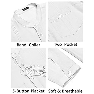 COOFANDY Men's Linen Henley Shirt Long Sleeve Casual Hippie Cotton Beach T Shirts White