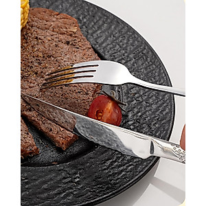 18/8 stainless steel flatware set for 8, tableware set handle France style cutlery set with knife, fork, spoon, steak knife in Diamond texture pattern, perfect as a housewarming gift