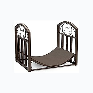 Firewood Rack Holder With Decorative Scroll Design- Metal Outdoor Indoor Log Storage Bin for Fireplace Firepit and Wood Stove by Home-Complete (Brown)