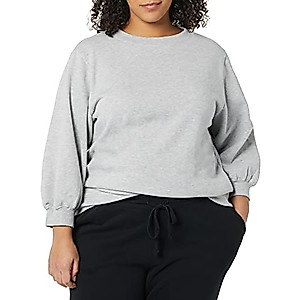 Amazon Essentials Women's Fleece Sleeve Detail Crewneck Sweatshirt, Grey Heather, X-Large