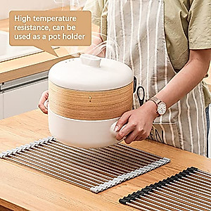 MGahyi Roll Up Dish Drying Rack, Over The Sink Drying Rack, Multipurpose 304 Stainless Steel Silicone Wrapped Steel Roll-Up , Folding Dish Rack for Kitchen Sink （Black, 17.3" x 13" ）