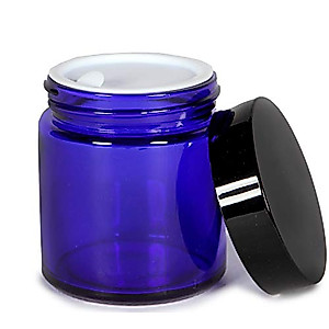 Vivaplex, 12, Cobalt Blue, 4 oz, Round Glass Jars, with Inner Liners and Black Lids