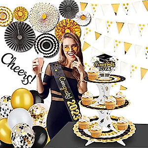 Graduation Decorations Cupcake Stand, 2023 Graduation Theme Party Supplies for Celebration College and High School Party Cupcake Decoration 3 Tier Cardboard Service Trays