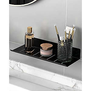 Amythe Floating Wall Shelf, Floating Shelves Wall Mounted for Bathroom/Kitchen/Laundry Room/Over-The-Toilet Storage, No Drilling Rustproof Space Aluminum Bathroom Shelf, Black, 11.8 inches