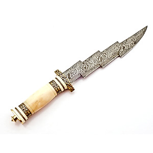 Skokie Knives Custom Damascus Steel Hunting Knife Camel Bone Handle-Handmade Premium Quality Edge Fixed Blade–Multipurpose–Ideal for Survival Camping Hiking Outdoor Every Day Carry Professional