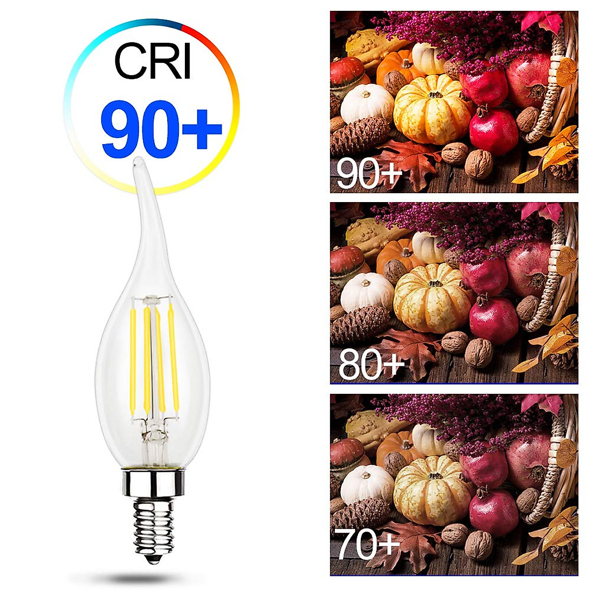 Energetic 12 Pack 60 Watt Dimmable LED Chandelier Light Bulb, 500lm, 5000K Daylight CA11 Filament LED Candle Light Bulb, E12 Base, CRI 90+, UL Listed