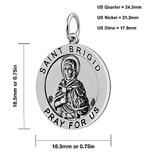 US Jewels Ladies 925 Sterling Silver Saint Brigid Medal Pendant, 18.5mm