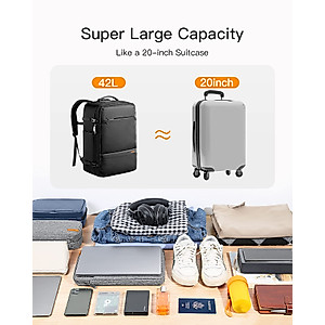 Inateck 42L Carry On Travel Backpack, Airline Approved Extra Large Cabin Luggage Backpack for women men Fit 15.6 Inch Laptop Notebooks for Weekender