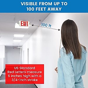 Ciata Lighting Emergency Exit Lights with Battery Backup - High Visibility Fire Exit Signs - Universal Emergency Lights for Business or Residential - Rechargeable Exit Sign Battery Included