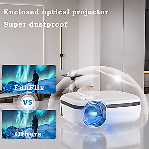 Mini Outdoor Projector 9500 Lumens, FunFlix 2023 Portable Movie Projector, 1080P Support, Home Theater Projector Compatible with HDMI, AV, USB, Laptop, Smartphone, TV Stick, Game