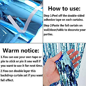 3 Packs 3.2ft x 6.6ft Light Blue Metallic Tinsel Foil Fringe Curtains Photo Booth Props for Birthday Wedding Engagement Bridal Shower Baby Shower Bachelorette Holiday Celebration Party Decorations