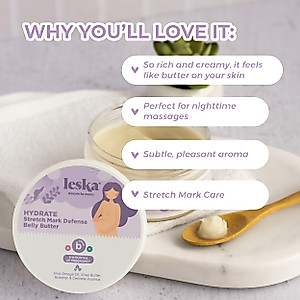 Leska Maternity Stretch Mark Belly Butter | STAGE B: HYDRATE Stretch Mark Defense Belly Butter (Pregnancy Months 6-9) | Part of a Complete 3 Part Pregnancy Skin Care System | New Mom Gifts (4.93oz)