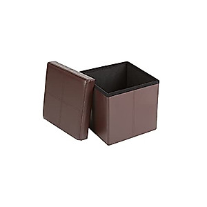 Fresh Home Elements FHE 12” Folding Storage Ottoman Cube, 12 x 12 x 12, Brown Vegan Faux Leather, Easy Transformation for Extra Storage, Seating, and Foot Rest, Family, Guests, Decluttering