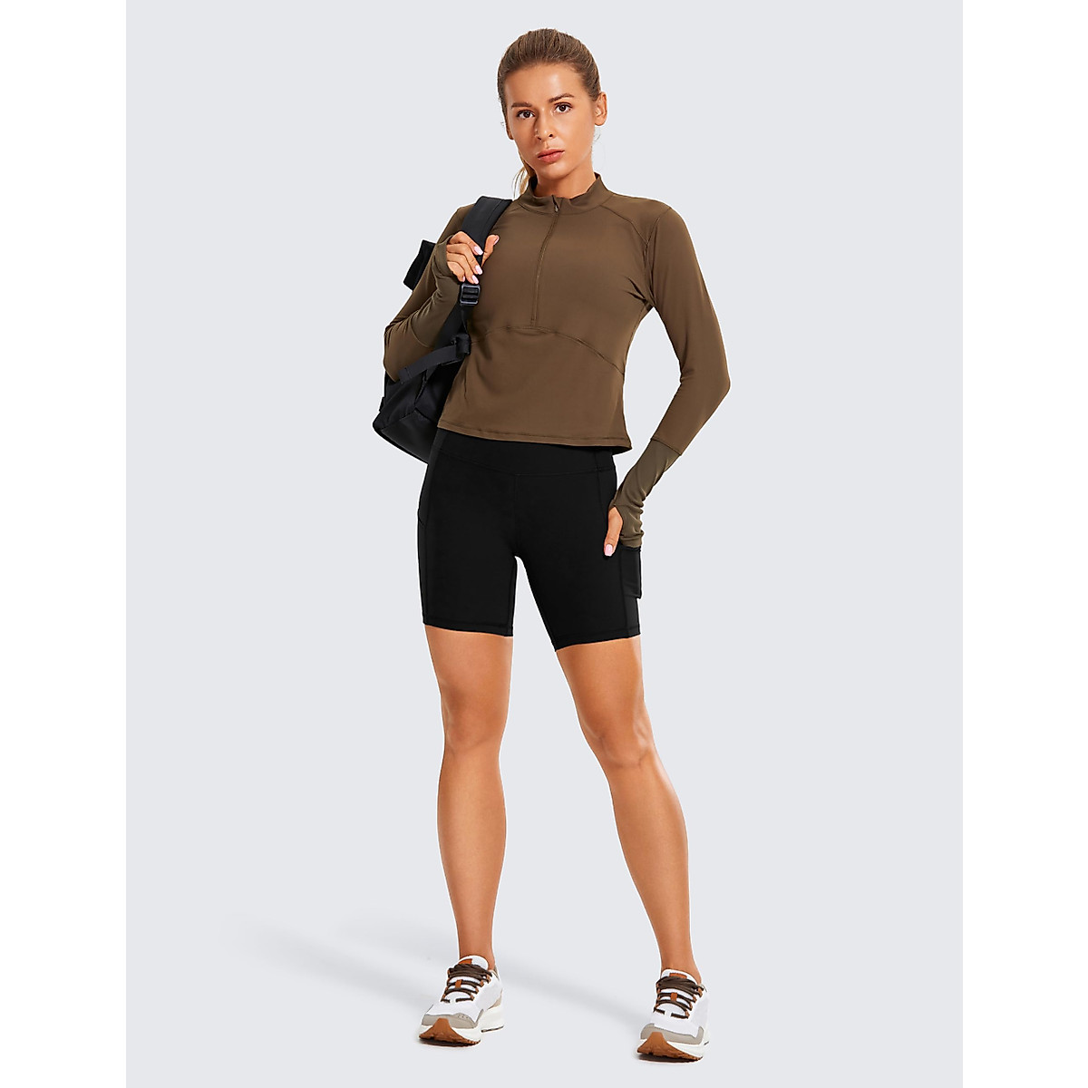 CRZ YOGA Women's Naked Feeling Light Running Shorts 6 Inches - High Waisted Gym Biker Compression Shorts with Pockets Black Small