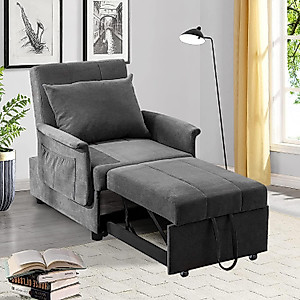 BINGTOO Convertible Chair Sleeper Bed with Lumbar Pillow, 3 in 1 Multi-Function Adjustable Ottoman Bed Bench Guest Sofa Bed Chair, Folding Ottoman Sleeper Guest Bed for Bedroom,Living Room