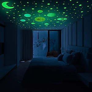 Glow in The Dark Stickers for Ceiling, 625Pcs Dark Stars and Moon Decals Wall Stickers Solar System Shining Decoration, Glowing in The Dark Ceiling Decors for Kids, Boys, Girls Bedroom