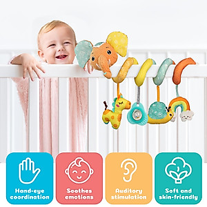 EverLove Spiral Car Seat Toys - Hanging Toys - Stroller Toys for Babies - Best Gift for 0 3 6 9 12 Months Baby (Colorful Elephant)