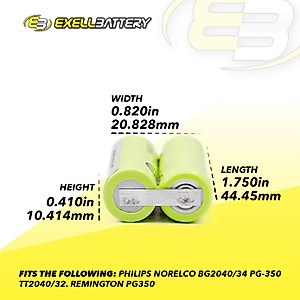 Exell Battery 2.4-Volt Nickel Metal Hydride Razor Battery, EBR-BG2040, 800 mAh, Batteries for Electric Shavers