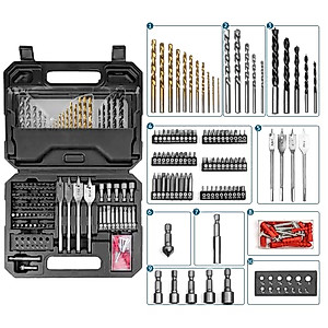 Drill Bit Set, WESCO 122Pcs Power Impact Driver Bits Set and Screwdriver Bits Set,Assorted in Tough Case for Wood Metal Cement Drilling and Screwdriving, Gift for Men/Women Tools Box