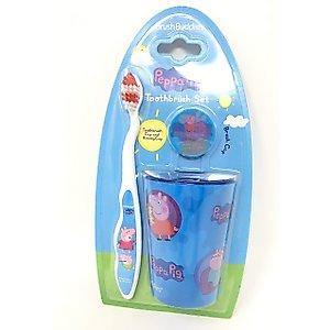 Party Favor 3pcs Peppa Pig Toothbrush Cap & Rinsing Cup Set, Blue