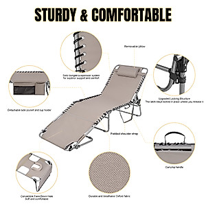 Heavy Duty Tanning Chair with Face Hole Adjustable 5-Position Folding Chaise Lounge Chairs for Outside Portable Lay Flat Beach Lounge Chair for Outdoor Sunbathing Patio Pool Lawn Camping Deck Poolside