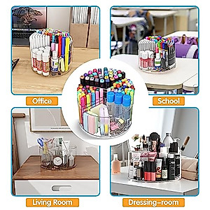 Mefirt Acrylic Pen Holder, Large 360 Degree Rotating Pen Organizer, Rotating Desk Organizer Acrylic Office Organizer with 6 Compartments, Marker Organizer Kid Crayon Caddy Art Supply Storage Organizer
