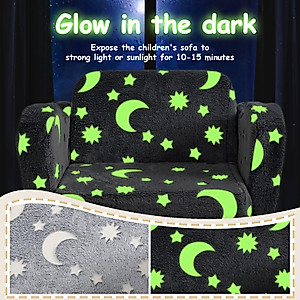 Snowmini Kids &Toddler Couch,Kids Sofa Couch Fold Out,Toddler Chair for Kid 2 in 1,Convertible Sofa to Lounger for Playroom,Baby Couch with Glowing at Night,Grey