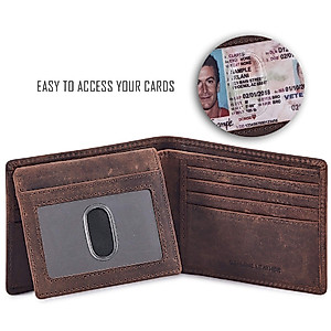 Cochoa Wallet for Men's RFID Blocking Real Leather Bifold Stylish 2 ID Window in Gift Box (CRAZY HORSE, COGNAC)