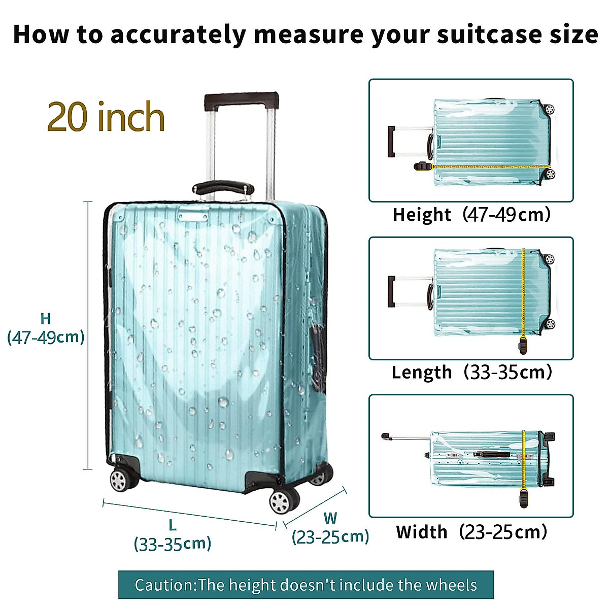 GigabitBest Suitcase Covers for Luggage – Clear PVC Suitcase Cover Protectors, Full-Thicken Transparent Waterproof Sleeve with Large Velcro for 19"-20" Wheeled Suitcases