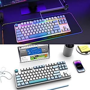 A.JAZZ AK873 Wired 87 Key TKL Retro Color Mechanical Gaming Keyboard with Rainbow Backlit Hot-swap Tactile Blue Switch NKRO Gasket Ergonomic Custom Coiled Aviator C to A Cable for Win/Mac(Blue White)