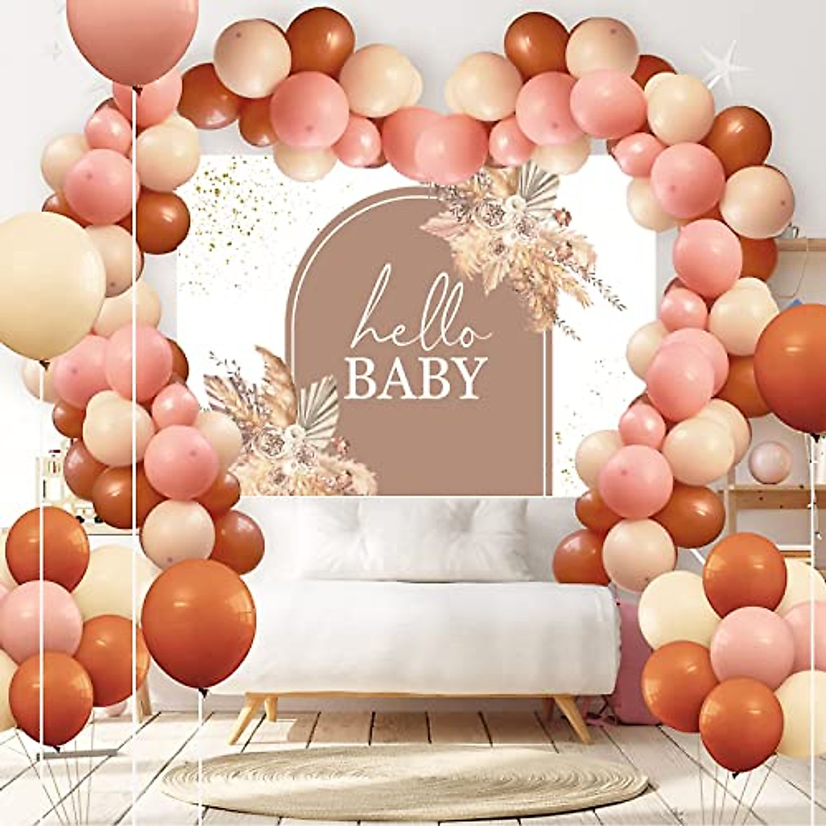 InMemory Boho Baby Shower Backdrop Pampas Grass Floral Rainbow Arch Hello Baby Shower Photography Background for Bohemian Girls Baby Shower Decorations Oh Baby Party Banner Photo Booth Backdrops 7x5ft
