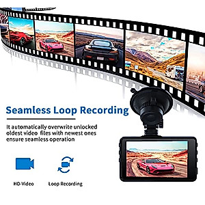 Dash Cam 1080P Full HD, 2 Mounting Options, On-Dashboard Camera Video Recorder Dashcam for Cars with 3" LCD Display, Night Vision, WDR, Motion Detection, Parking Mode, G-Sensor, 170° Wide Angle