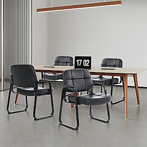 CLATINA Big & Tall Waiting Room Guest Chair with Bonded Leather Padded Arm Rest and Sled Base for Office Reception Lobby and Conference Desk, Black(2 Pack)