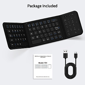 LAMA Foldable Bluetooth Keyboard, Folding Wireless Keyboard with Trackpad and Numeric Keypad, Portable Keyboards for iPad Tablet Smartphone Laptop PC Android Windows iOS, Support 3 Device
