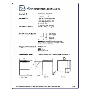 Cobalt 2700HT - High-Temp Undercounter Commercial Dishwasher/Glasswasher Built-in Booster, Built-in Detergent & Rinse Aid Pumps, 24 racks/hr, 208-230V