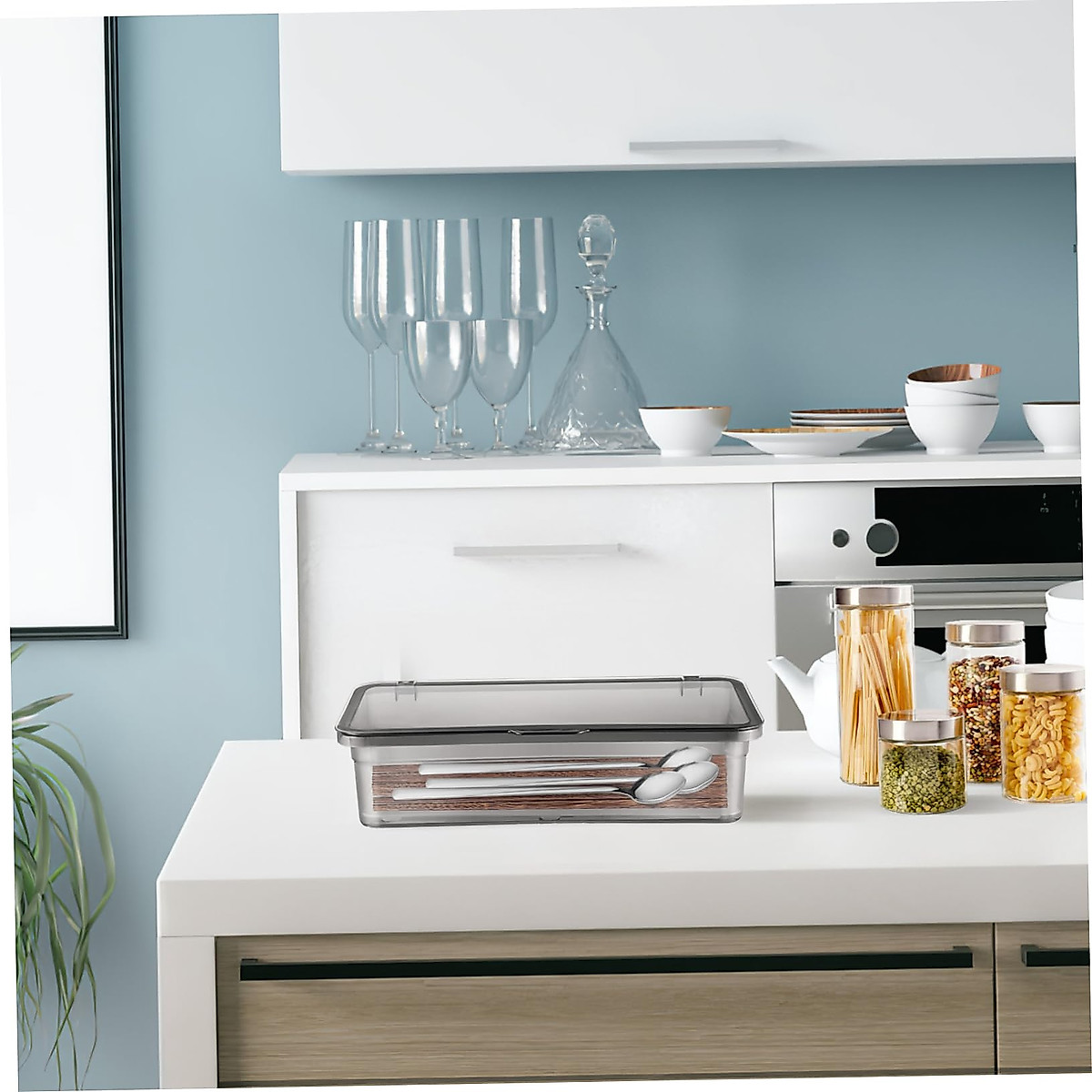 Cabilock Kitchen Drawer Organizer With Lid:3 Pcs Flatware Tray Silverware Tray Kitchen Cutlery Tray and Utensil Storage Container for Flatware and Silverware