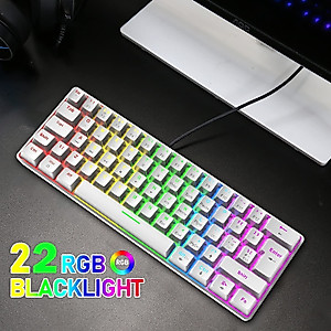 SELORSS Mini 60% Wired Mechanical Gaming Keyboard,22 RGB Chroma Backlit, Compact 62 Full Anti-ghosting Keys, USB C Cable,Replaceable Keycaps,Tactile Switch for Gamer/Typist/Xbox/PC/Win/Mac(White)