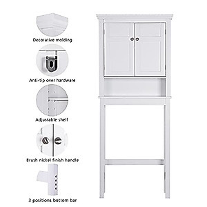 Spirich Home Bathroom Shelf Over-The-Toilet, Bathroom SpaceSaver, Bathroom Bathroom Storage Cabinet Organizer, White with Drawer