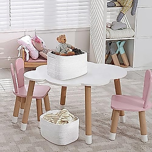 MEGASKET White Baskets for Organizing Set 3, 14.9" X 9.4" X 8.6" Cotton Rope Woven Baskets with Handles, Shelves White Wicker Storage Baskets, Baby Kids Closet Organizer Storage Bins, Cream White