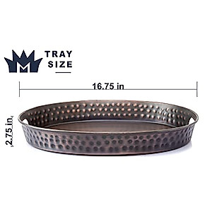 Monarch Abode Decorative Oval Serving Coffee Table Ottoman Tray, 17 x 13, Antique Copper Finish