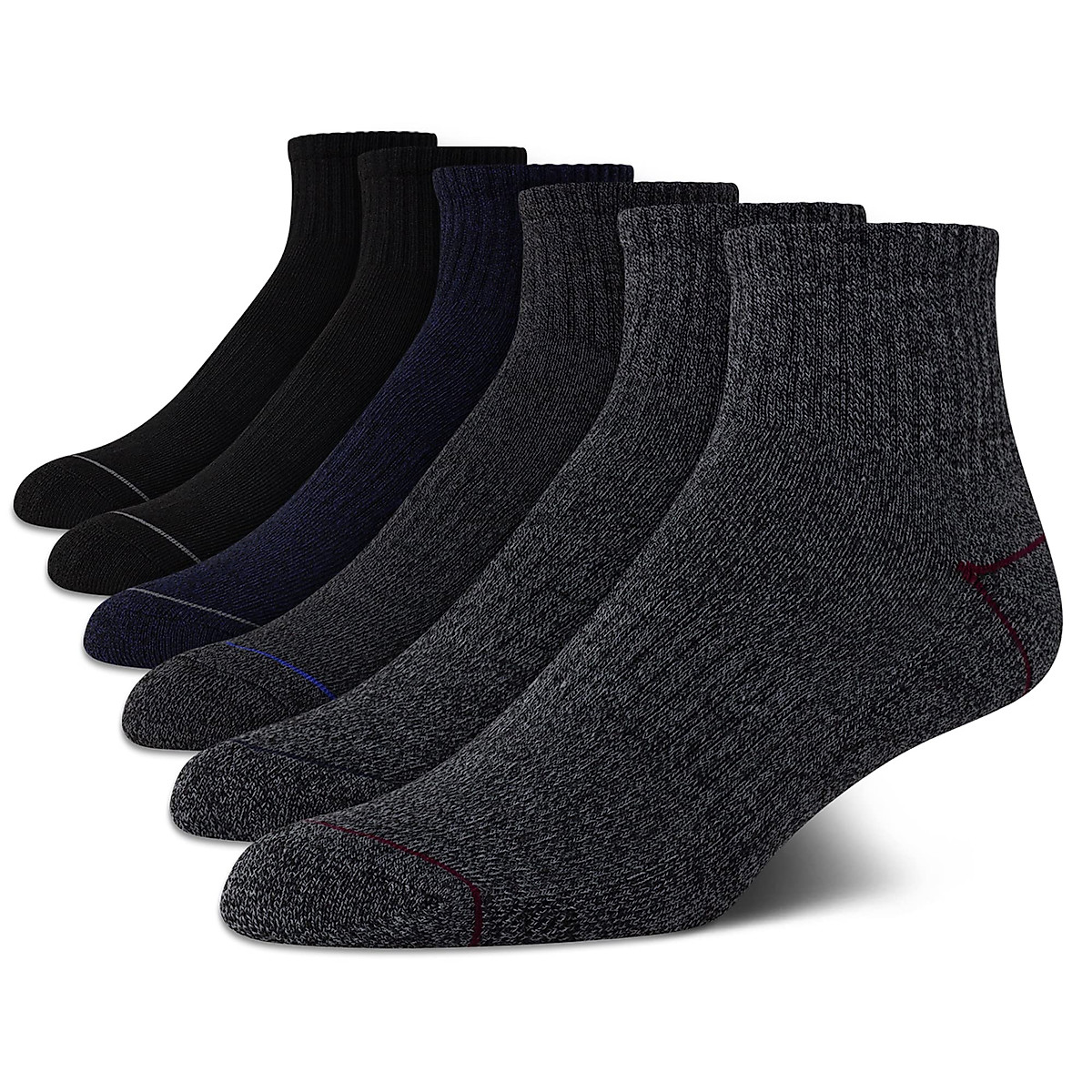 Nautica Men's Performance Quarter Socks with Cushioned Comfort (6 Pack), Size 6-12.5, Navy/Gray