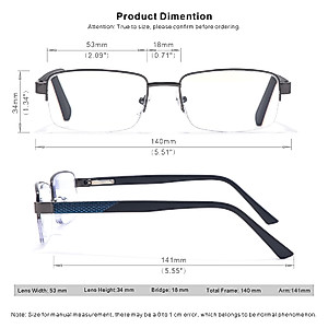 Missfive Men Premium Multifocus Reading Glasses Blue Light Blocking, Progressive Metal Frame With No Broken Spring Hinge Eyewear,Workspace For Near Range 1.50x