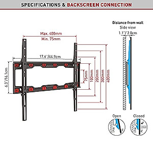 Barkan TV Wall Mount, 19 - 65 inch Fixed, Drywall No Stud No Drill Screen Bracket, Holds up to 71lbs, Auto Lock Patented, 5 Year Warranty , Fits LED OLED LCD, Including 6 ft 4K HDMI Cable Black
