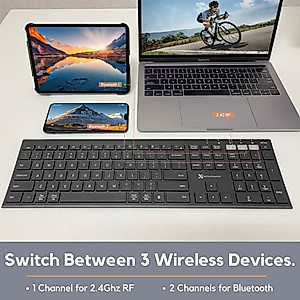 X9 Slim Bluetooth Mouse and Keyboard Combo - Dual BT + 2.4G Pair 3 Devices - Full-Size Rechargeable Wireless Mouse and Keyboard Combo - Multi-Device Wireless Keyboard Mouse Combo for PC - Black