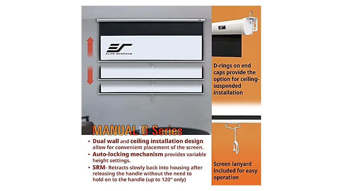 Elite Screens 120-Inch Manual Pull-Down Projector Screen | 4K & 3D Ready