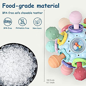 Baby Teething Toys - Infant Sensory Chew Rattles Toys - Newborn Montessori Learning Developmental Toy - Teethers for Babies 0 3 6 9 12 18 Months - Shower Gifts for 1 2 One Two Year Old Girls Boys